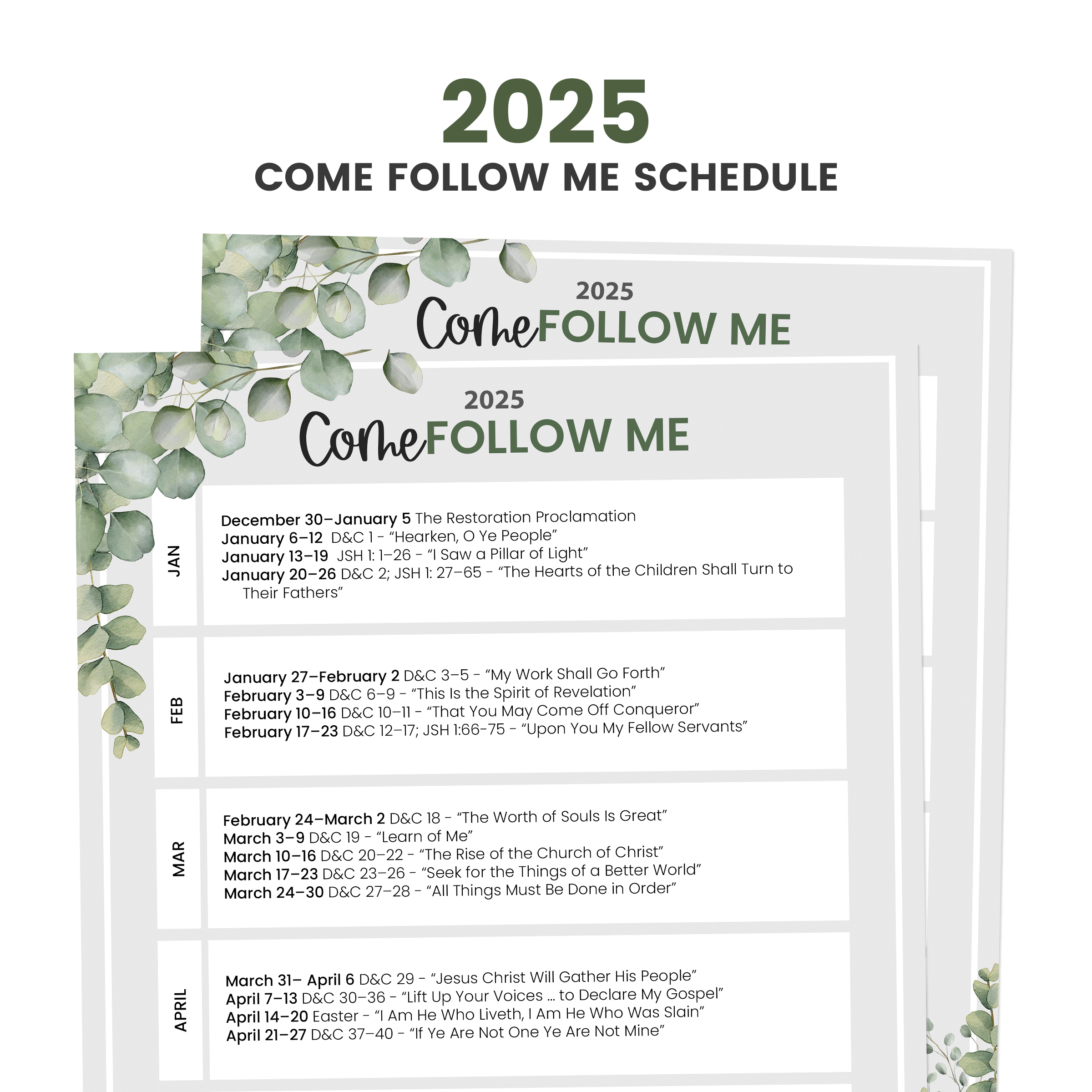 2025 Come Follow Me Schedule Preview Green 1 - Kendra John Designs